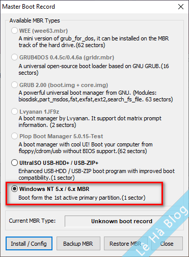 Hướng dẫn nạp MBR và PBR cho ổ cứng chi tiết - Lehait.net